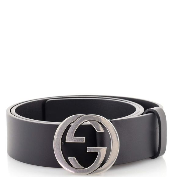 Gucci | Accessories | Gucci Interlocking G Belt Leather Wide 85 Black ...